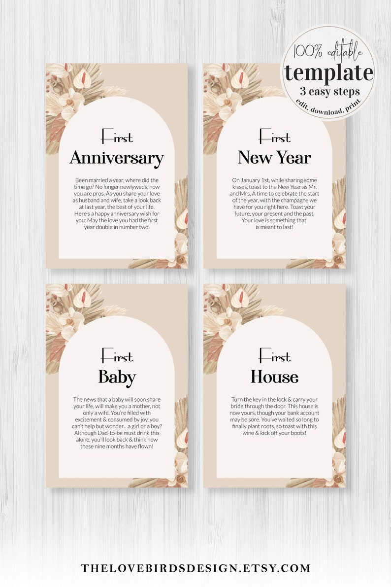 Boho Year of Firsts Wine Tags Download Wedding Milestone Wine | Etsy