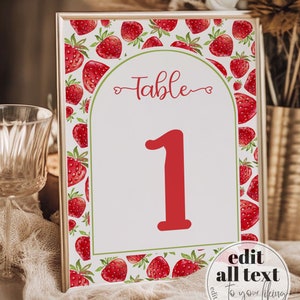 Berry First Birthday Table Numbers Template, Berry Sweet Baby Shower ...