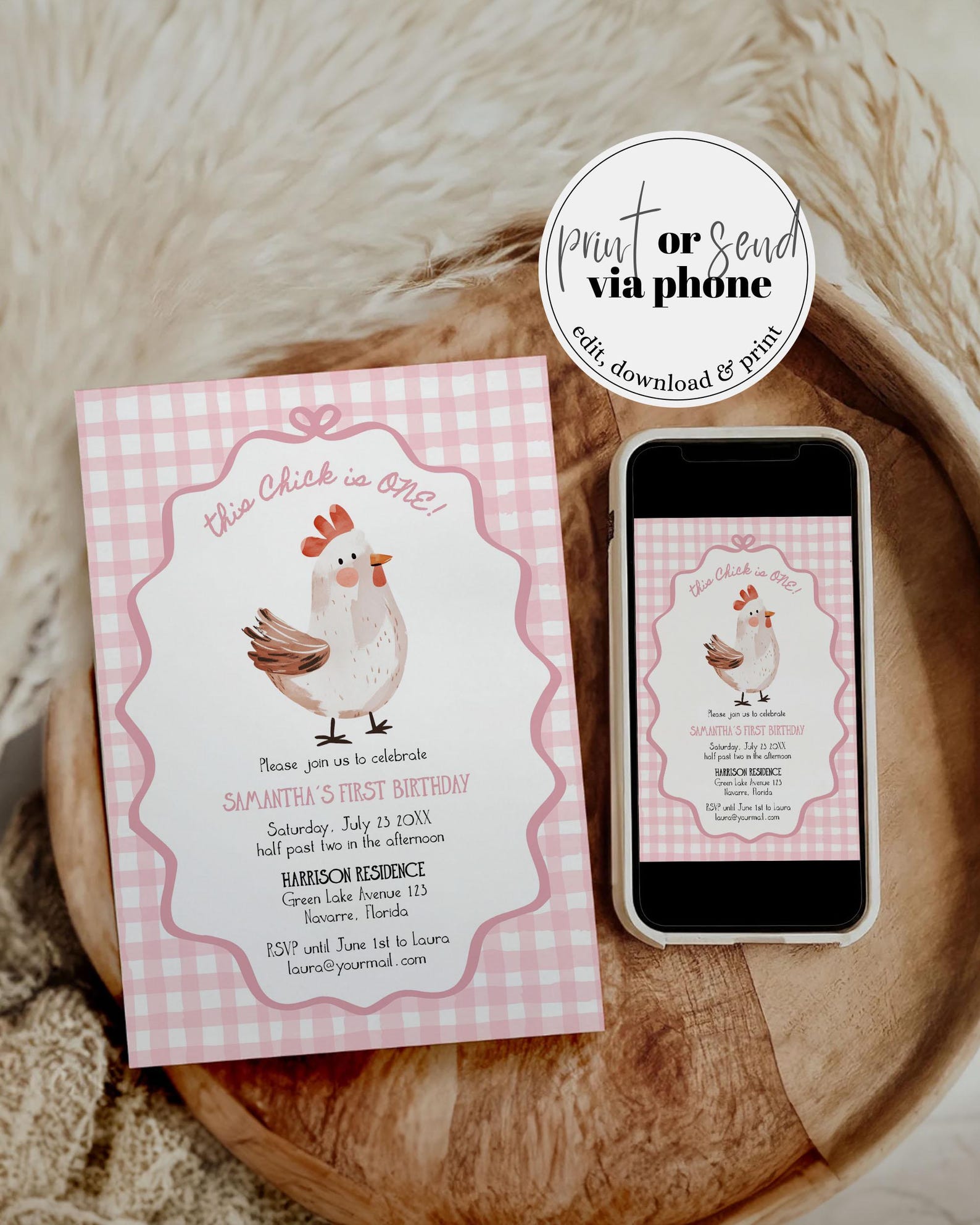 Chicken 1st Birthday Invitation, Farm Party, Digital Download 070CC ...