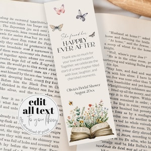 Storybook Bridal Shower Bookmark Favor, Book Lover Wedding Shower Thank ...