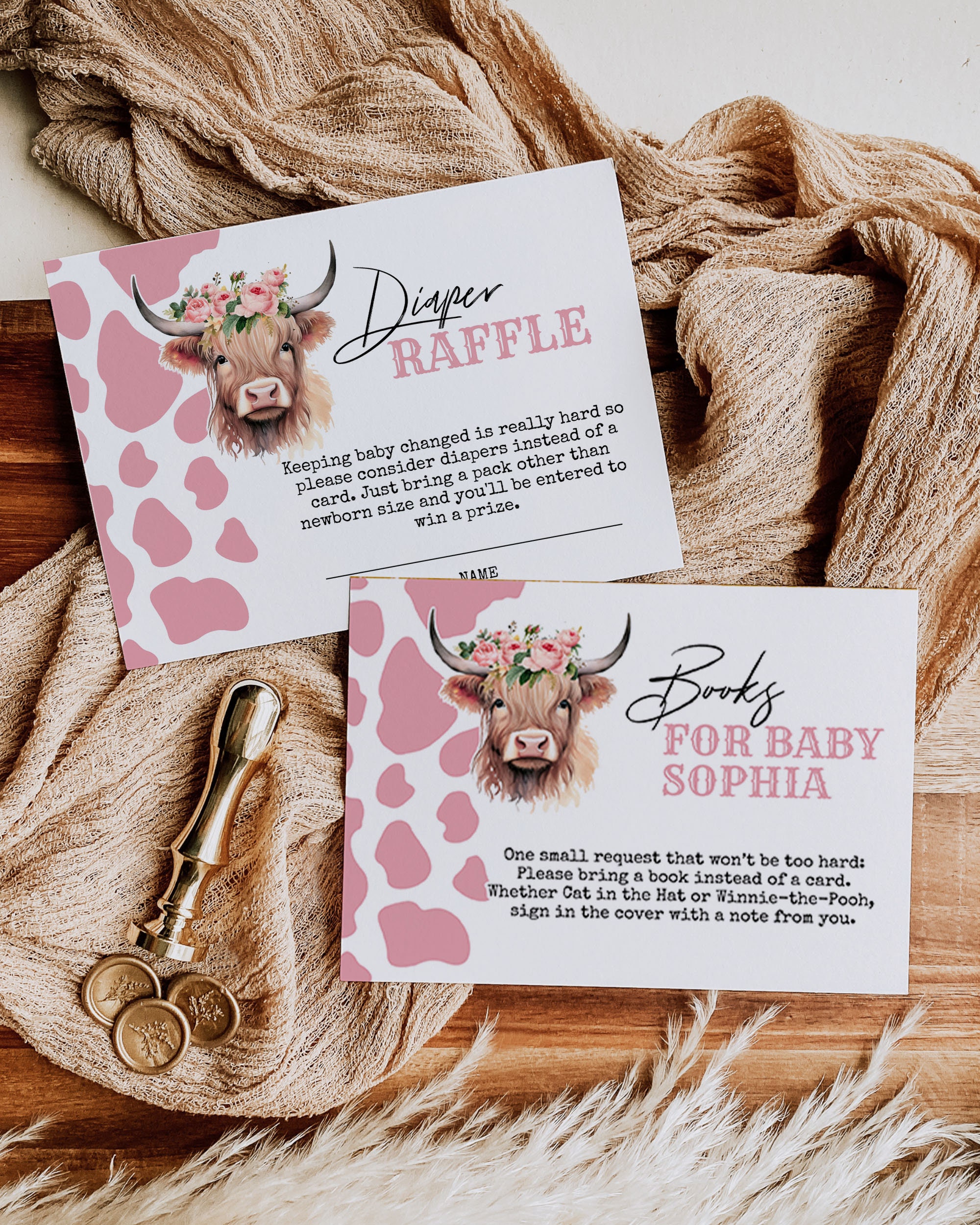 Highland Cow Baby Shower Invitation Set, Holy Cow Blush Floral Boho ...