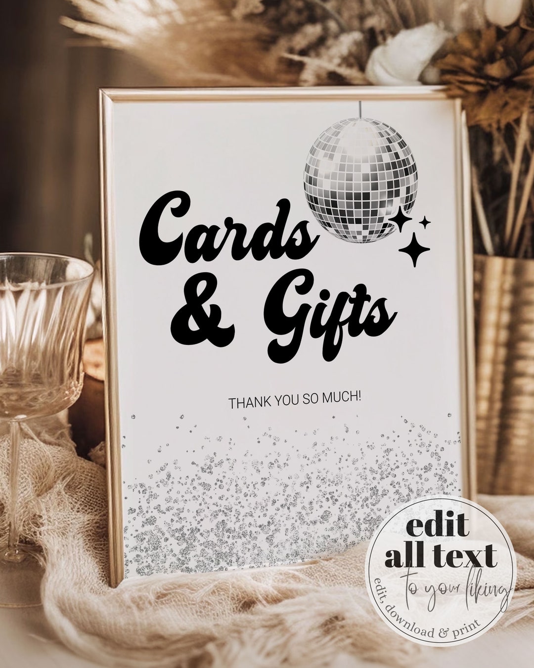 Editable Retro Disco Cards and Gifts Custom Sign | Groovy Baby Shower ...