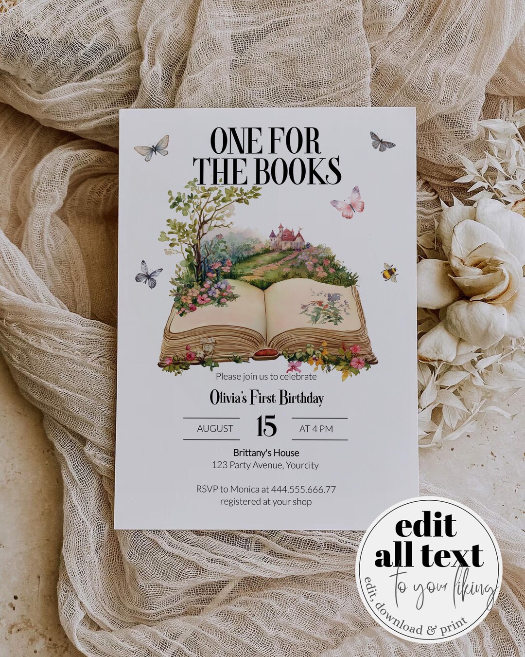 ONE for the Books First Birthday Invitation, Chapter One Story Book 1st ...