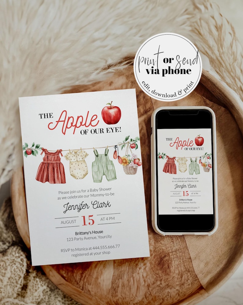 Apple of Our Eye Baby Shower Invitation Template, Gender Neutral ...
