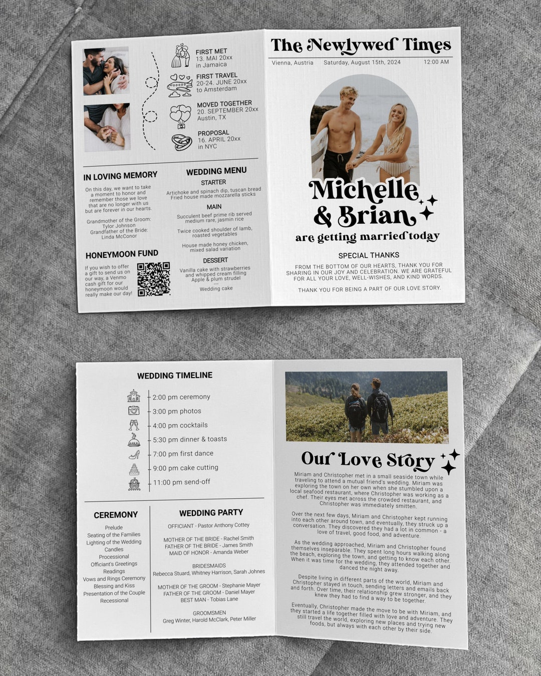 70s Retro Wedding Newspaper Program Template: Itinerary, Timeline ...