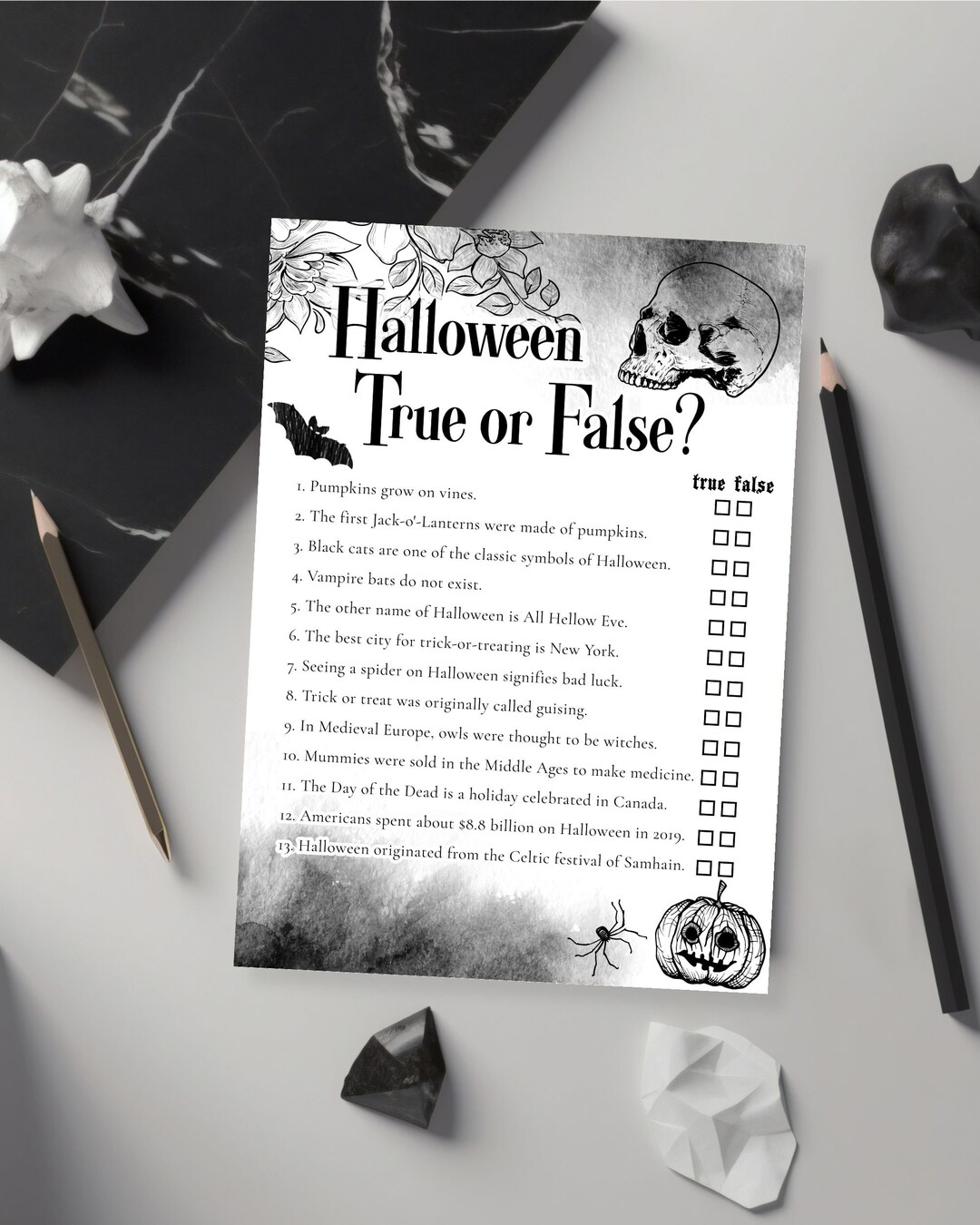 Halloween True or False Trivia Game Printable Template for Halloween ...