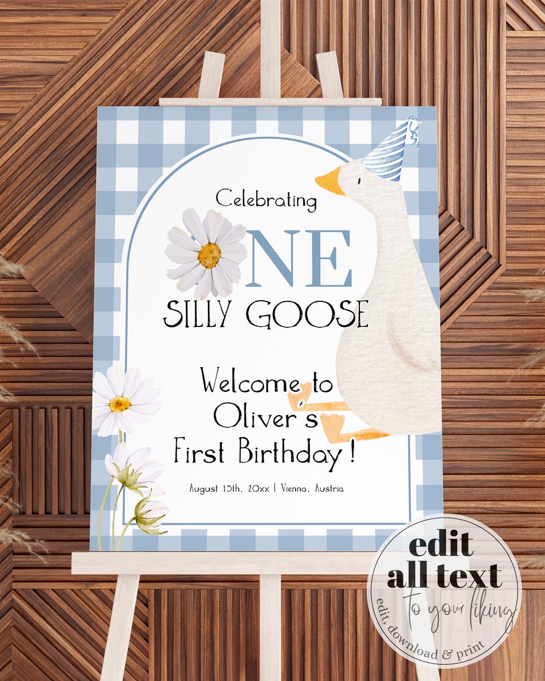 One Silly Goose Welcome Sign, Blue Gingham on the Loose Party Template ...