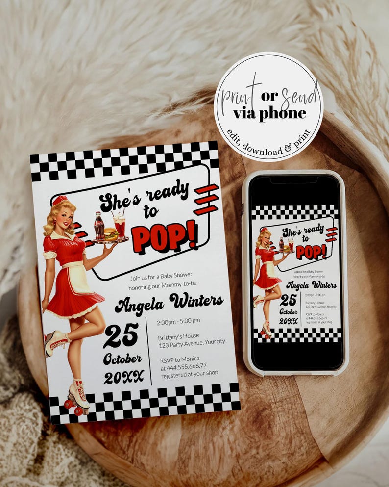 Shes Ready to Pop Baby Shower Invite Template, Soda Shop Invitation ...