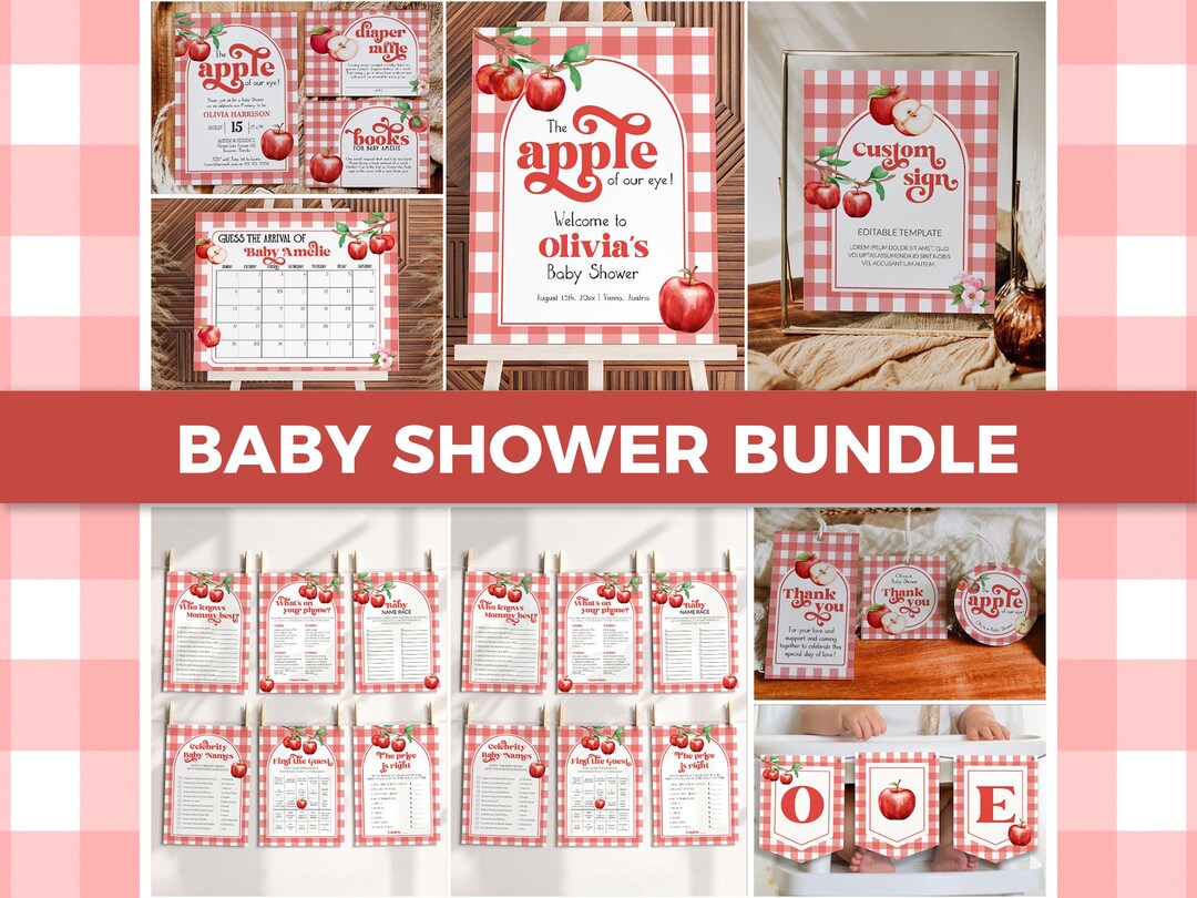 Apple of Our Eye Baby Shower Bundle, Coquette Gingham Fall Decor Set ...