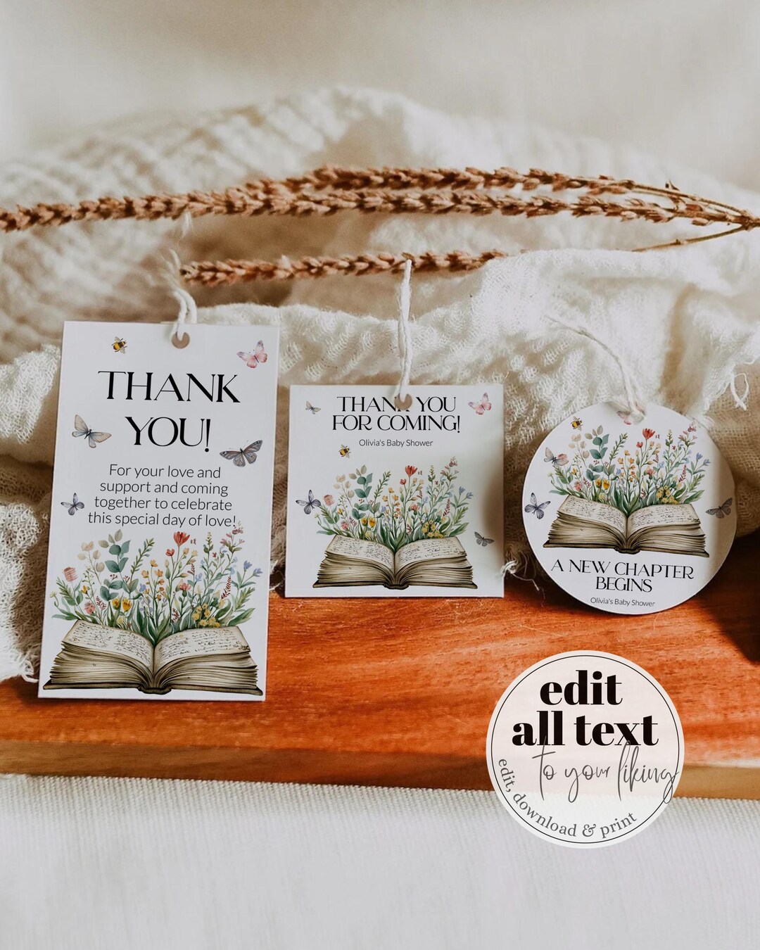 New Chapter Begins Storybook Baby Shower Favor Tags, Once Upon a Time ...