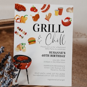 Grill and Chill BBQ Party Invite for Summer Family Reunion, Outdoor ...