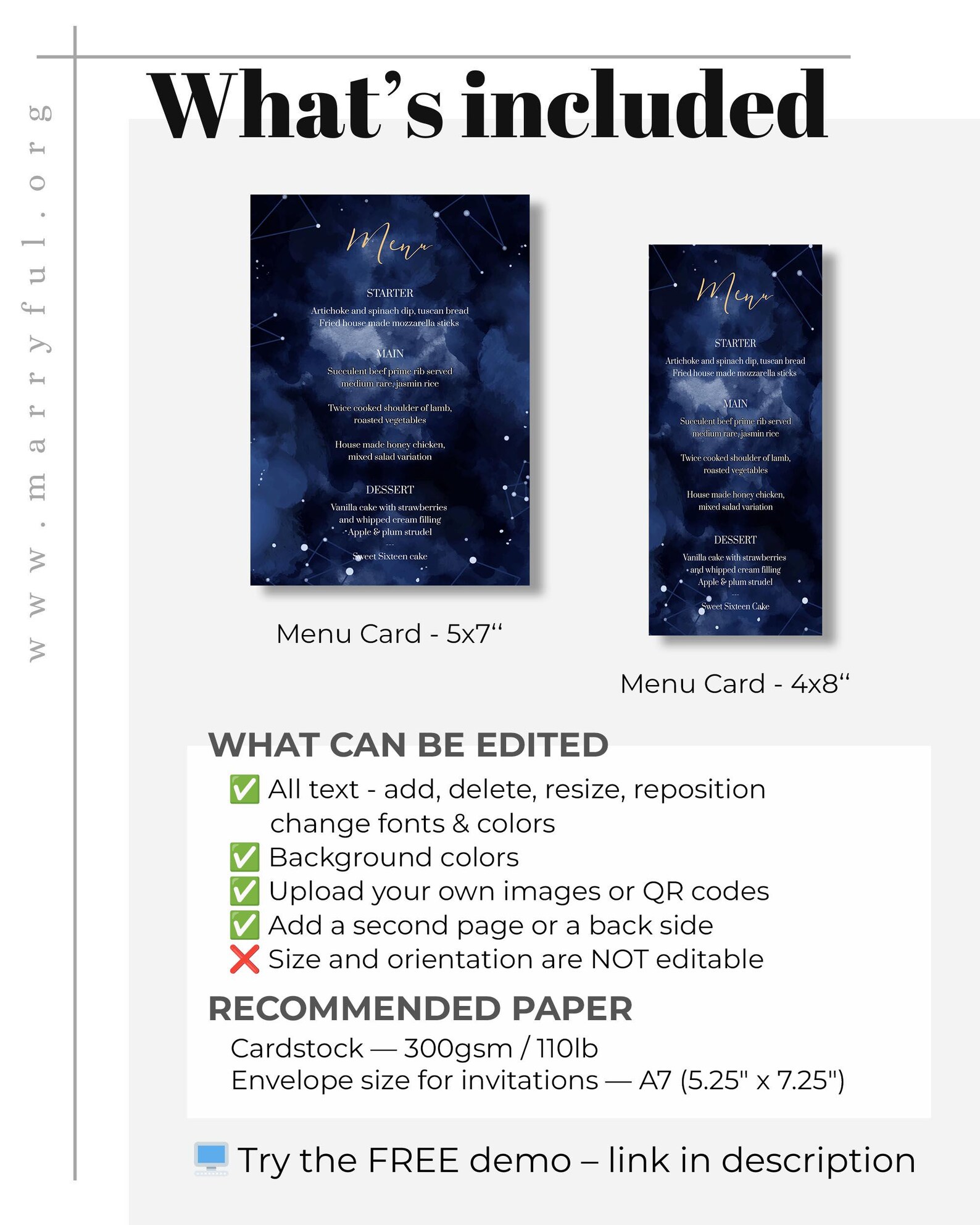 Celestial Wedding Menu Card Template, Navy Gold Starry Night Table ...