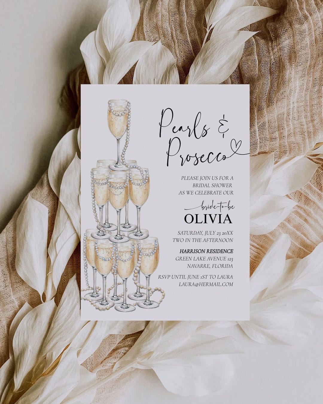 Pearls and Prosecco Bridal Shower Invitation Champagne Tower Party ...