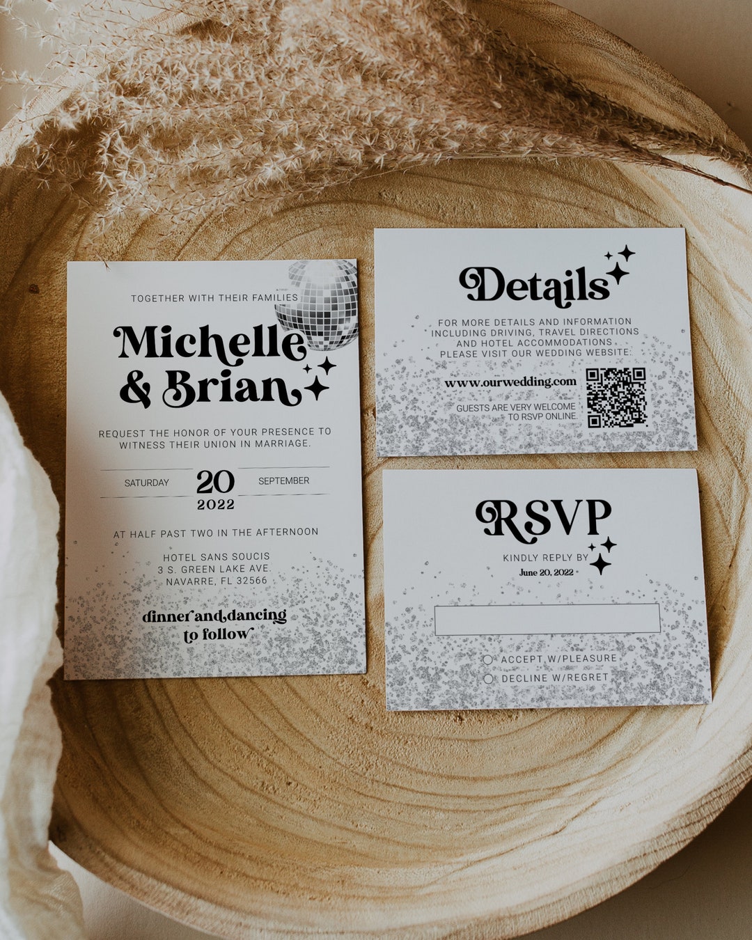 Disco Wedding Invite for 70s Wedding Party With Retro Style Invitation ...