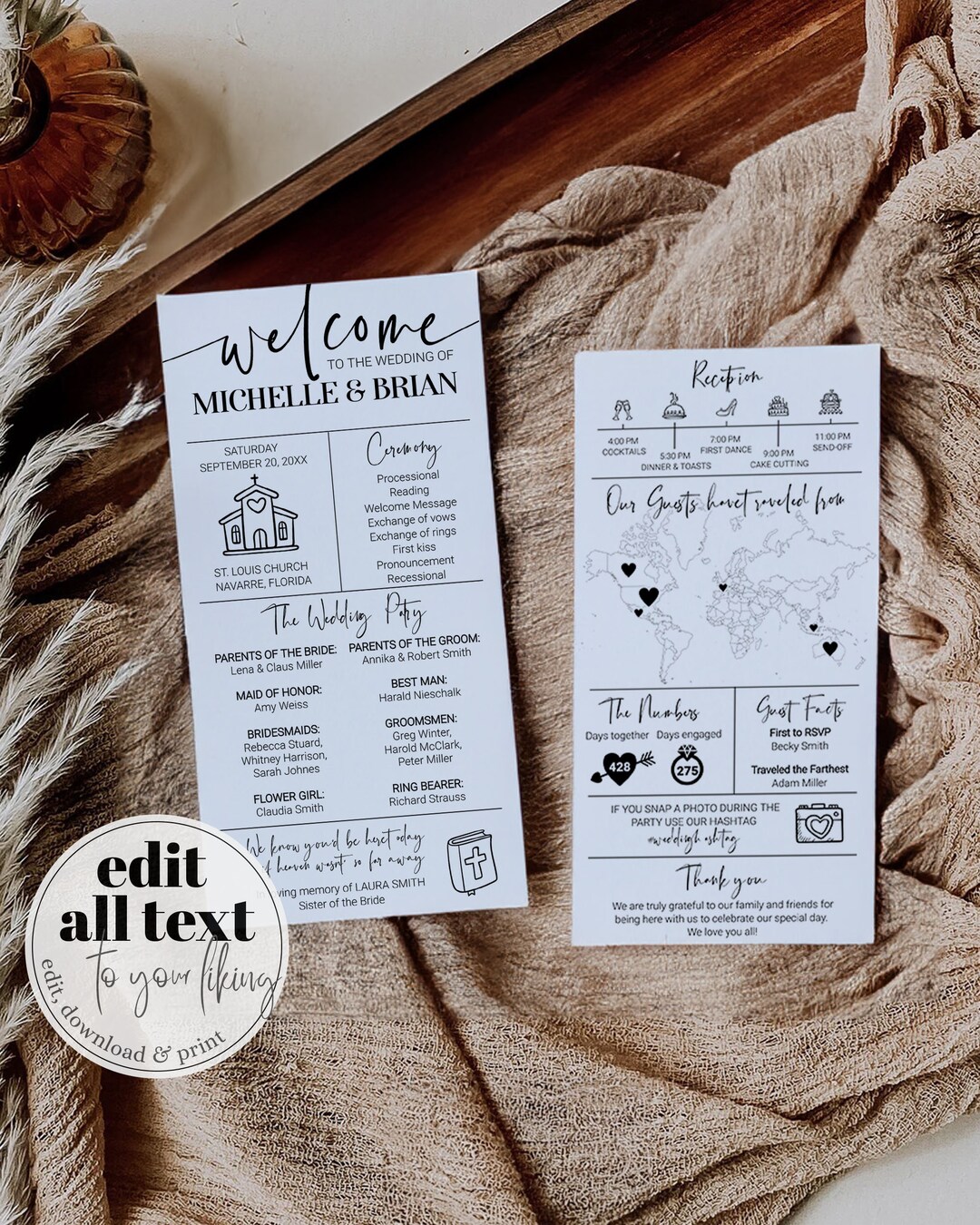 Wedding Timeline Program With Itinerary and Fun Facts | Newspaper ...