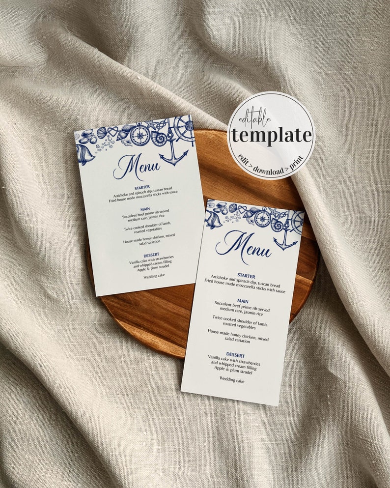 Menu Card Printable Template for Destination Wedding - Etsy