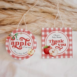 Apple Themed Party Favor Tags Sticker, Apple of Our Eye Thank You Tag ...
