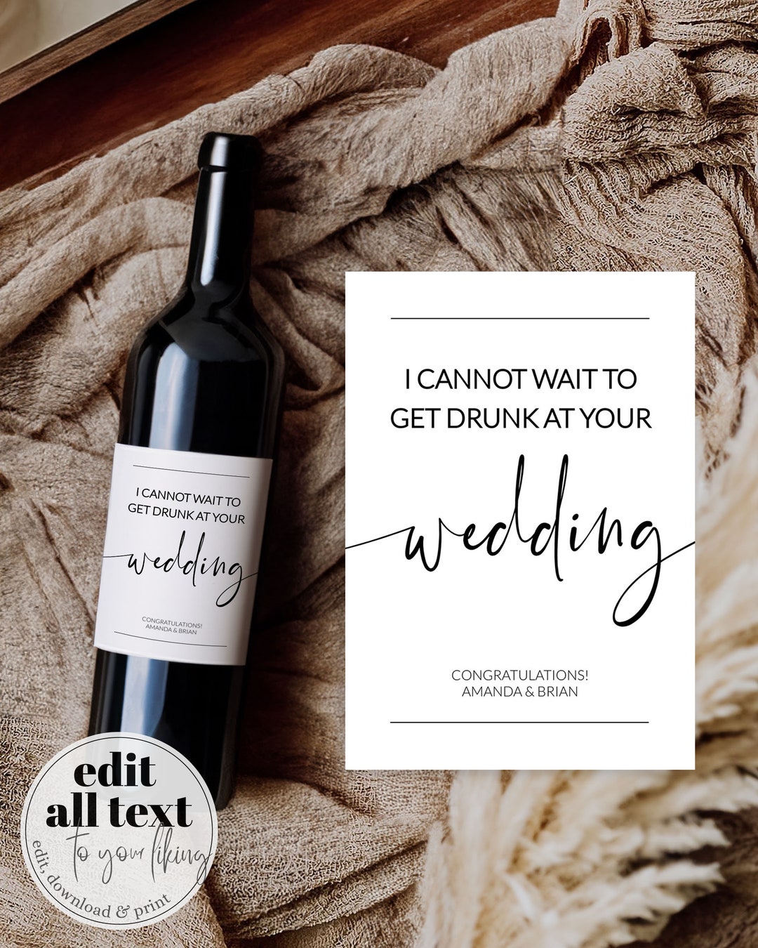 Funny Engagement Gift for Couple, Drunk on Your Wedding Custom Wine ...