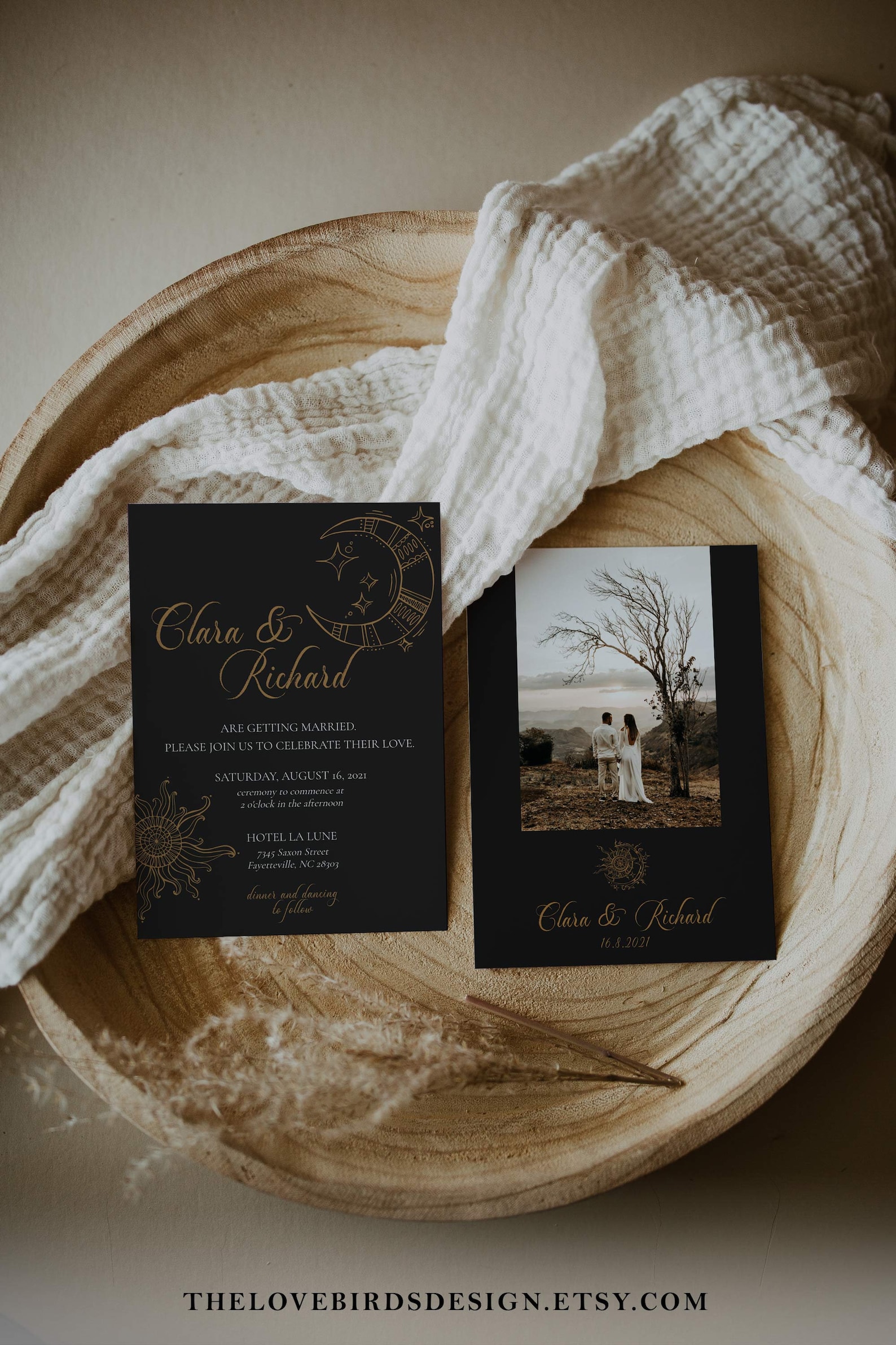 Celestial Wedding Invitation Template, Black Witchy Moon and Stars ...