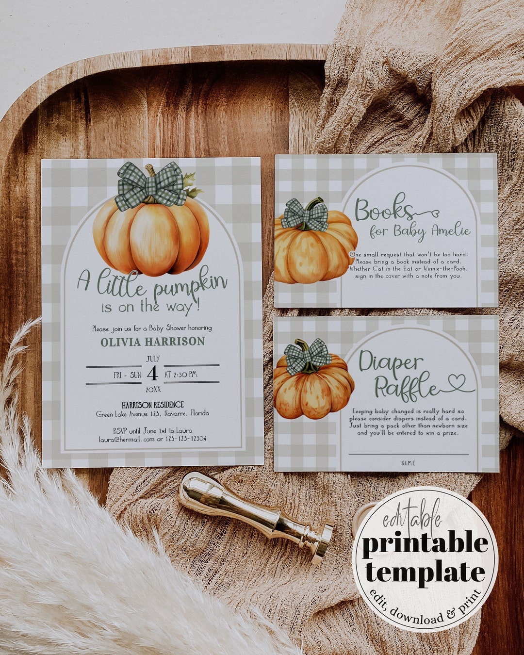 Pumpkin Baby Shower Invitation, Editable Little Pumpkin on the Way Baby ...