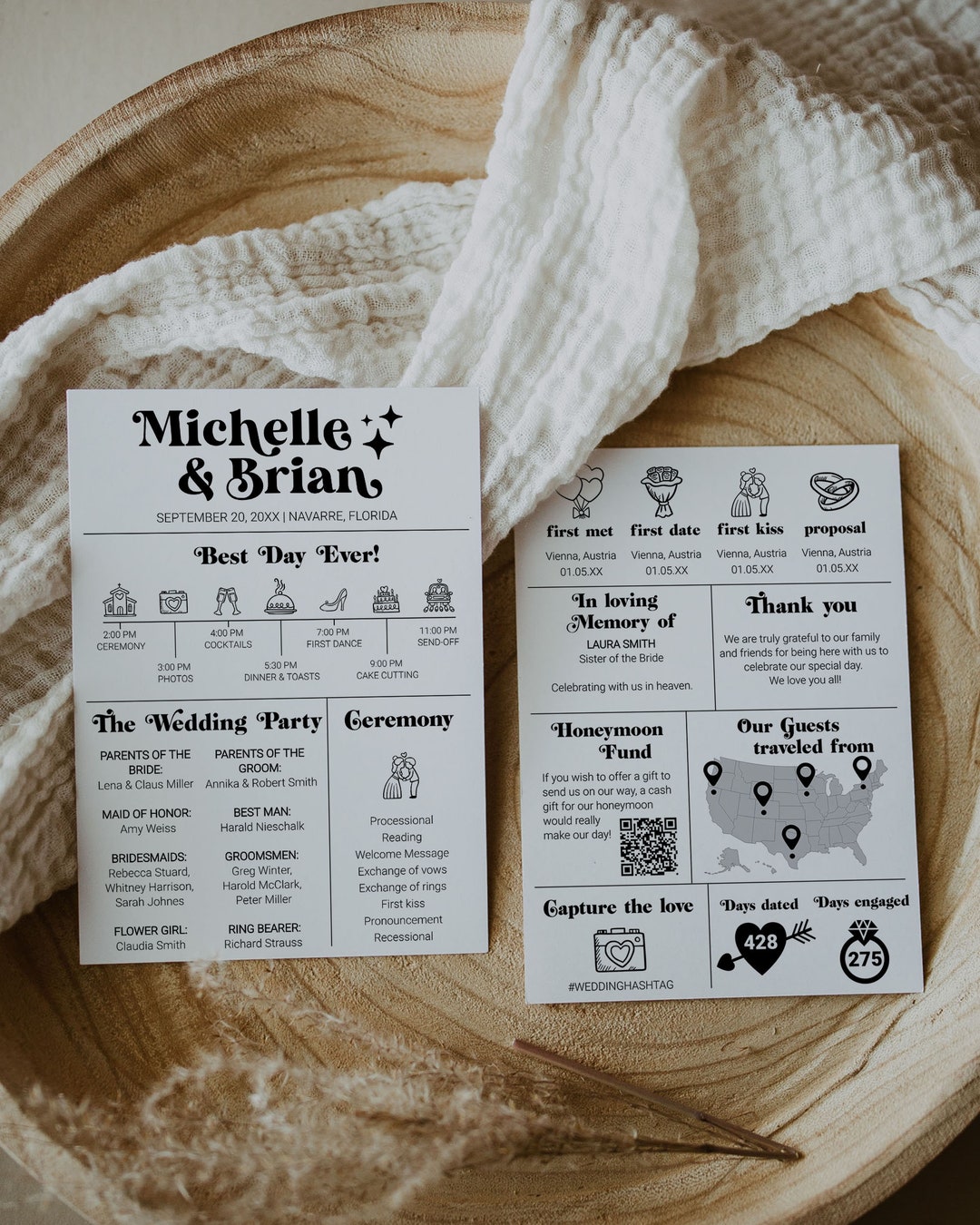 Retro 70s Wedding Program Template, Groovy Timeline Itinerary ...