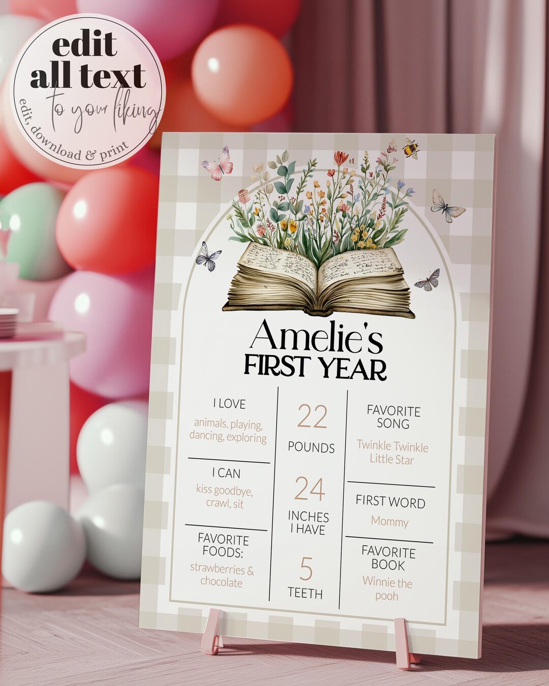 Storybook First Birthday Milestone Sign Template, Chapter ONE ...