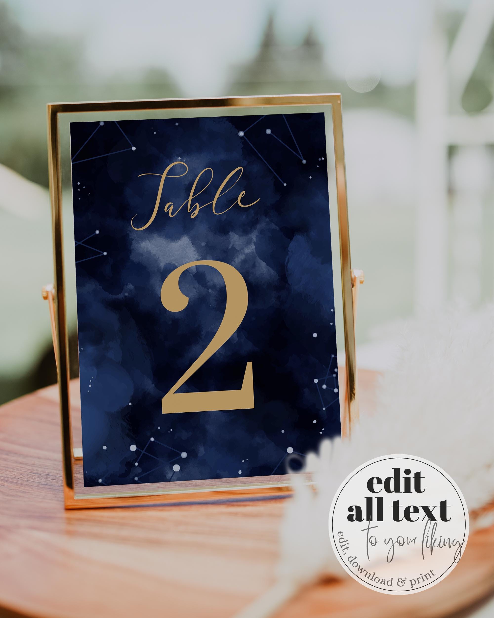 Celestial Table Numbers Template, Starry Night Galaxy Wedding Printable ...
