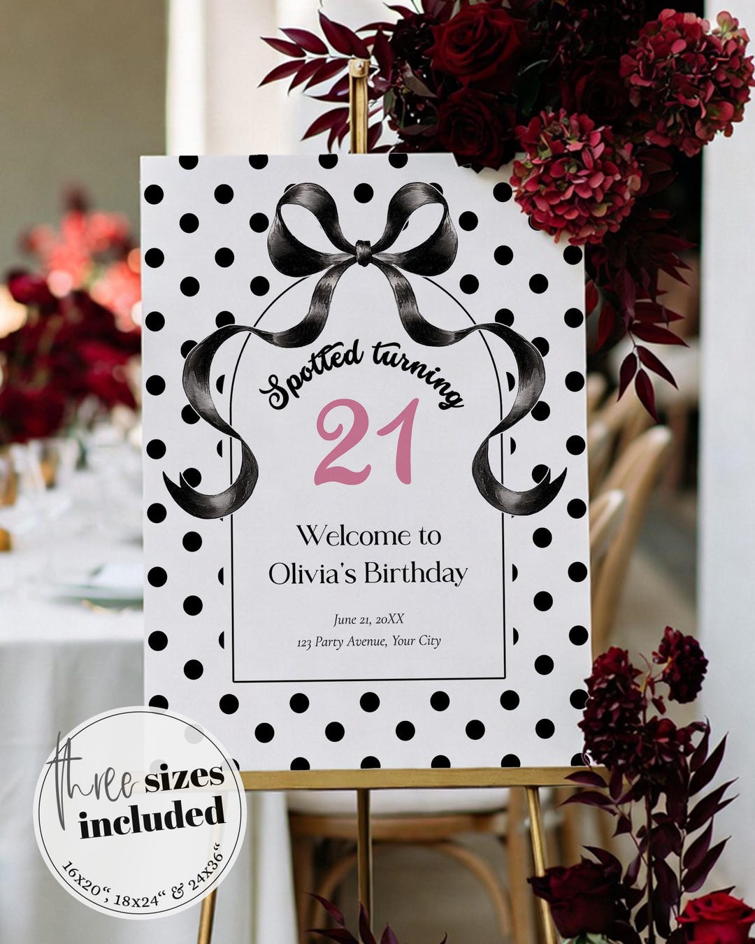 Spotted Turning Welcome Sign, Black Bow Polka Dot Birthday Party ...