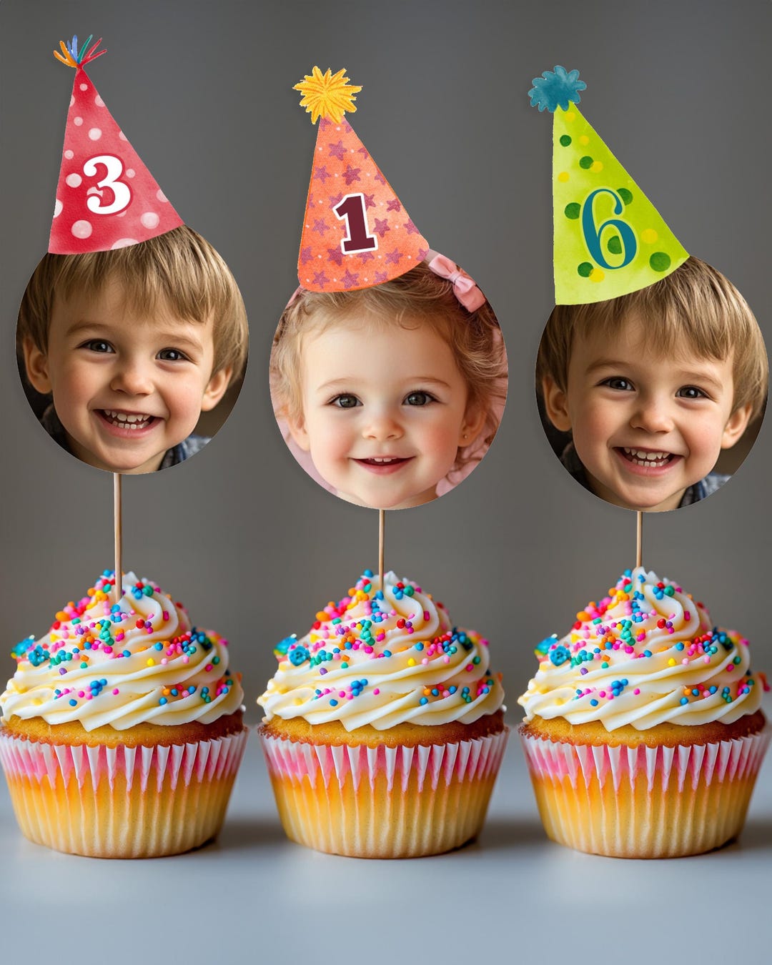 Custom Cupcake Toppers Funny Face on a Stick, Baby Head Cutout With ...