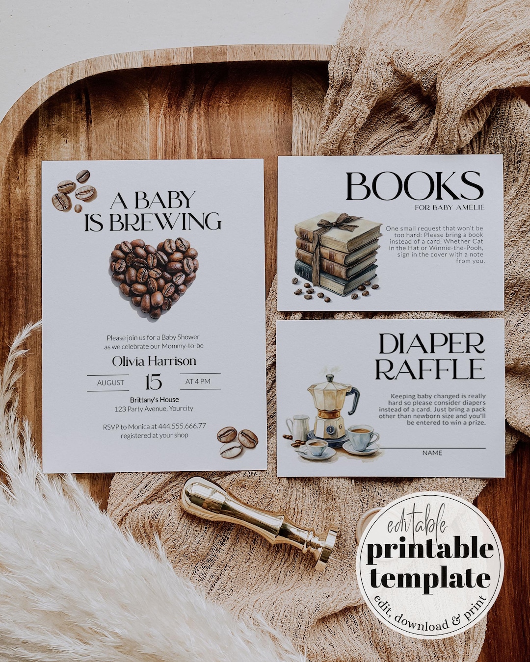Coffee Bean Baby Shower Invitation, Gender Neutral Baby is Brewing Cafe ...