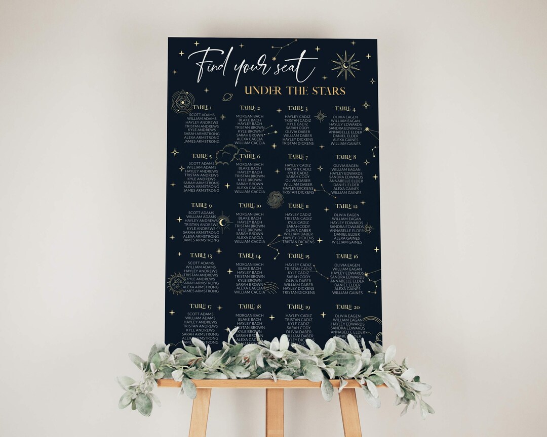 Celestial Wedding Seating Chart Template, Moon and Constellation ...