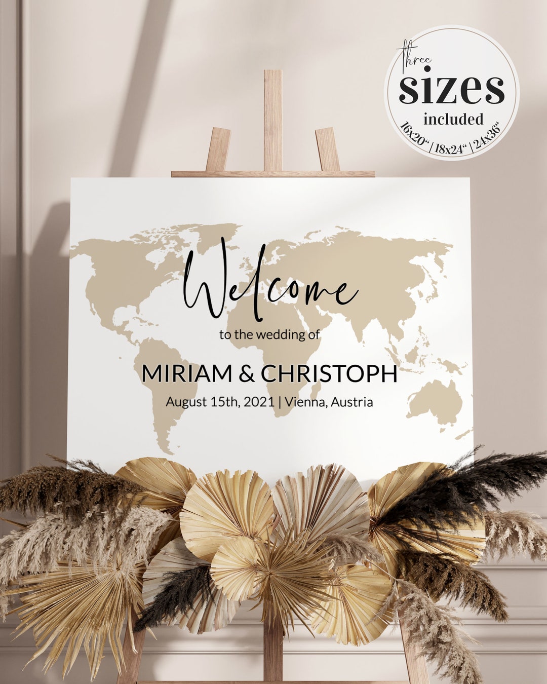 Destination Wedding Welcome Sign With Watercolor World Map for a Travel ...
