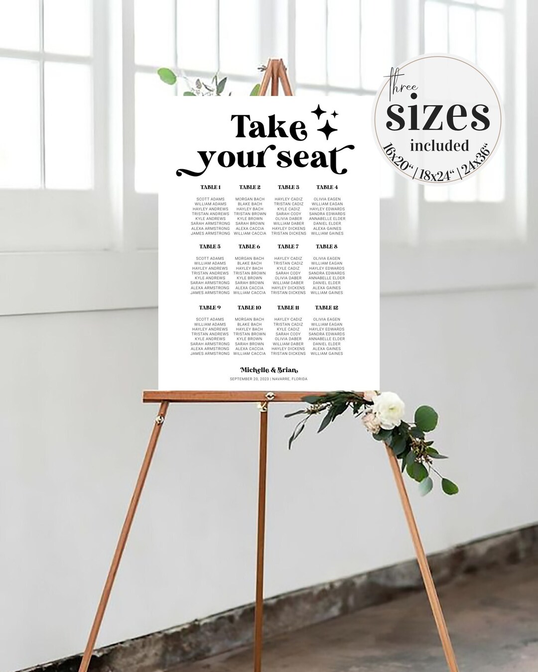 Retro Seating Chart Template Wedding Decor Sign for 70s Wedding #065b ...