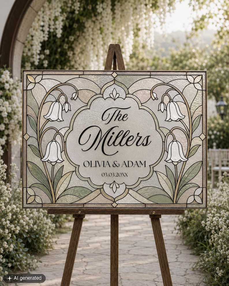 Wedding Last Name Keepsake Sign Template, Bellflower Stained Glass ...