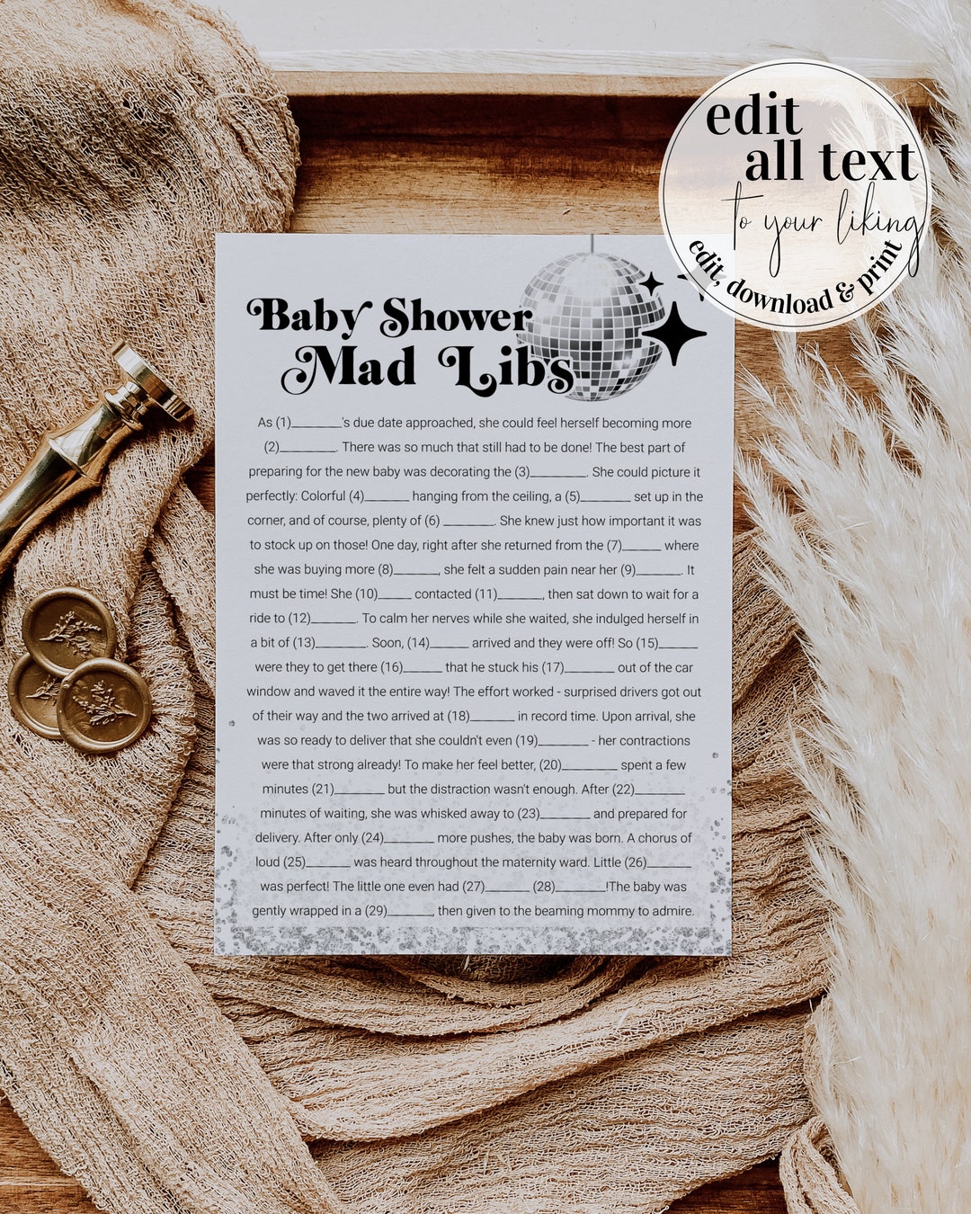 Mad Libs Game for a Groovy Baby Shower With 70s Theme, Disco Ball ...