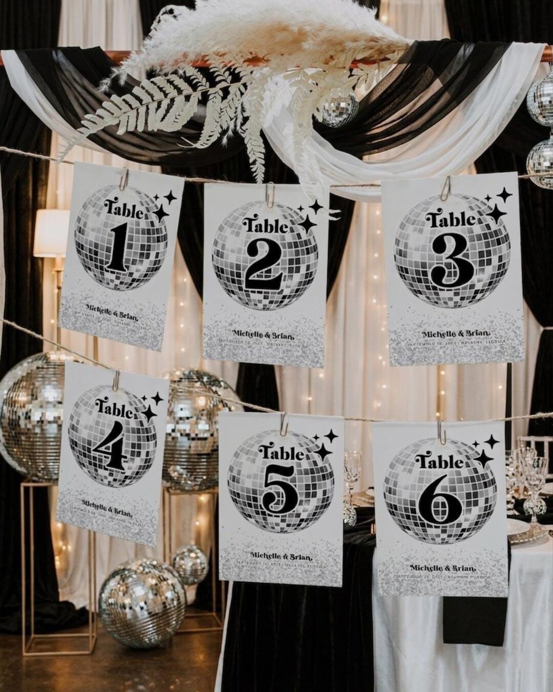 Disco Wedding Table Numbers Template, Reception Number Cards, Groovy ...