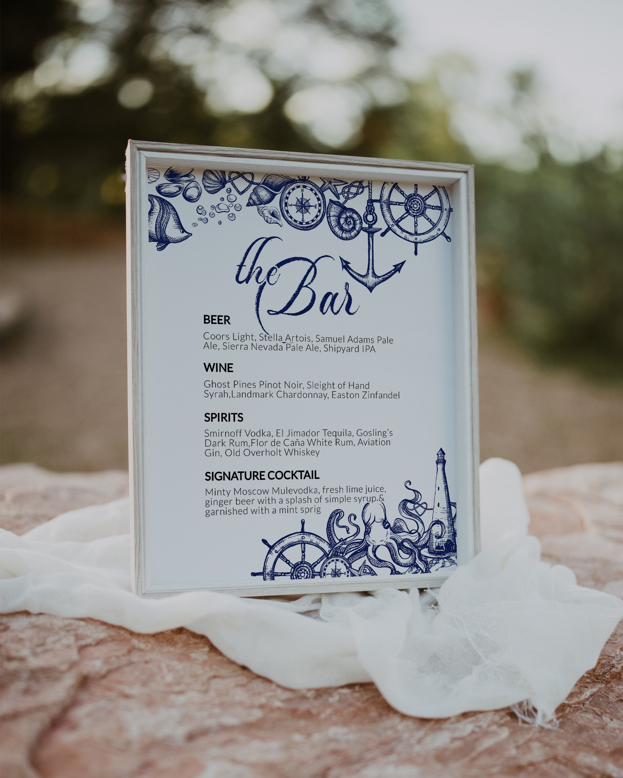 Nautical Bar Menu Sign Template, Beach Wedding Signature Drink ...