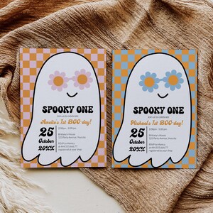 Spooky ONE 1st Birthday Invitation, Hippie Halloween First Birthday ...