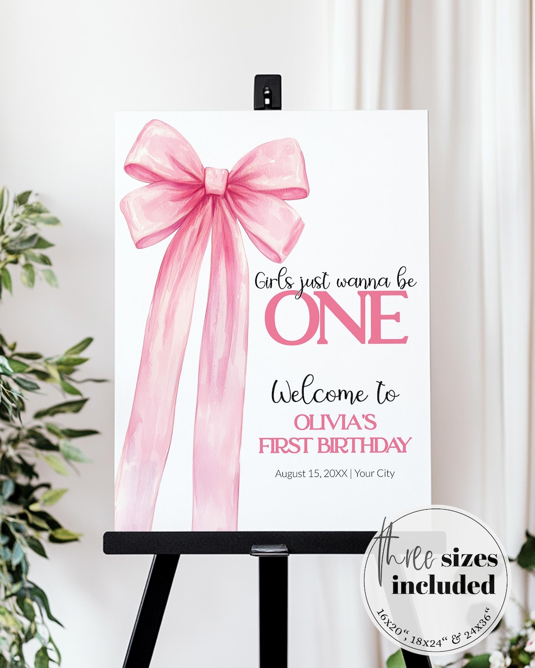 Girls Just Wanna Be ONE Welcome Sign, Coquette Bow First Birthday 095PI ...