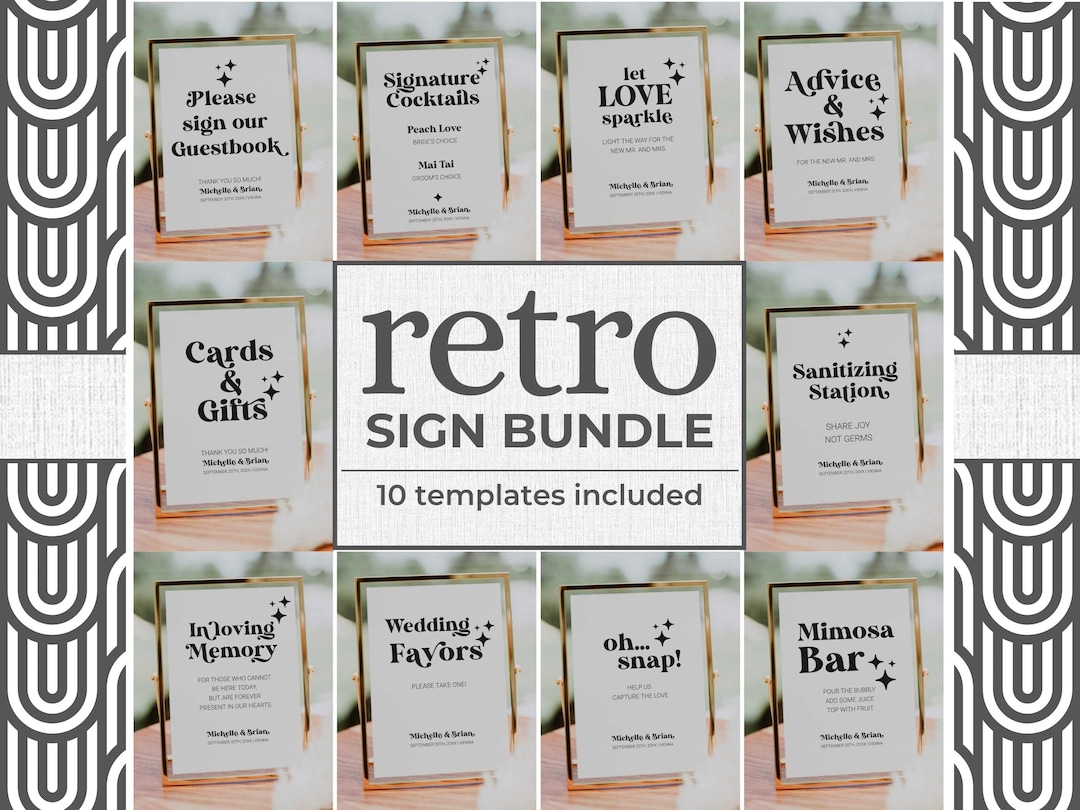 Editable Retro Wedding Sign Bundle | Groovy Disco Wedding Signage, 70s ...
