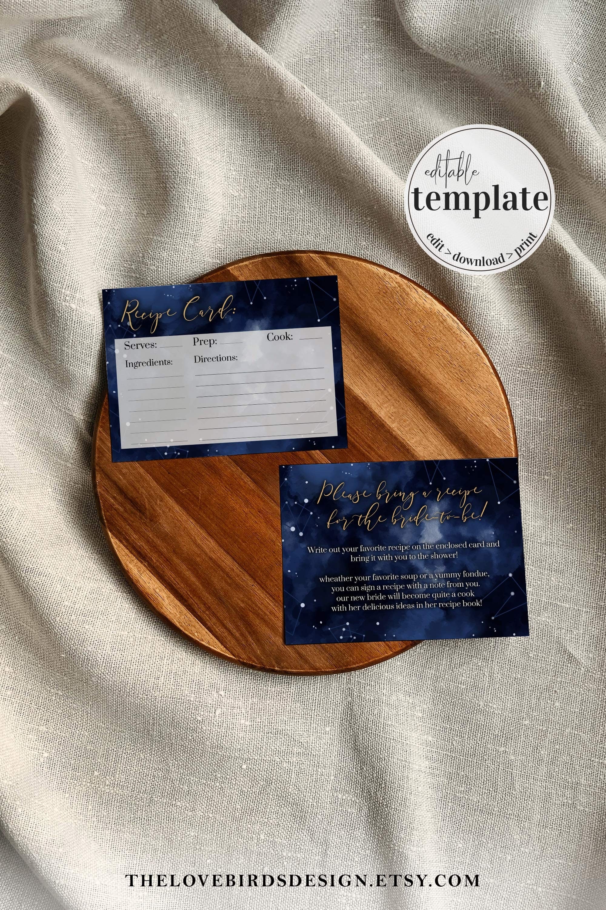 Celestial Recipe Card Template for Bridal Shower Party Games - Etsy