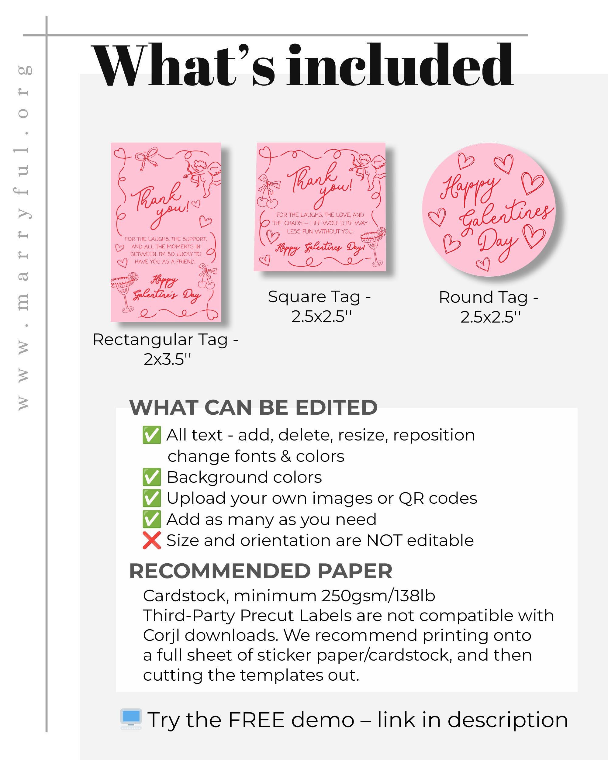Galentine’s Day Favor Tags Template, Pink Red Funky Wavy Stickers ...