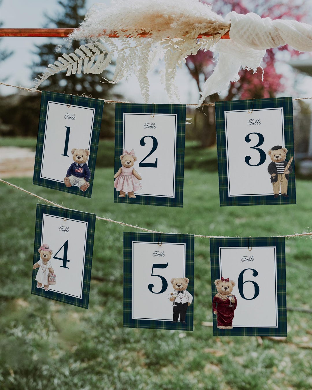 Vintage Teddy Bear Table Numbers, Classic Plaid Luxury Baby Shower ...