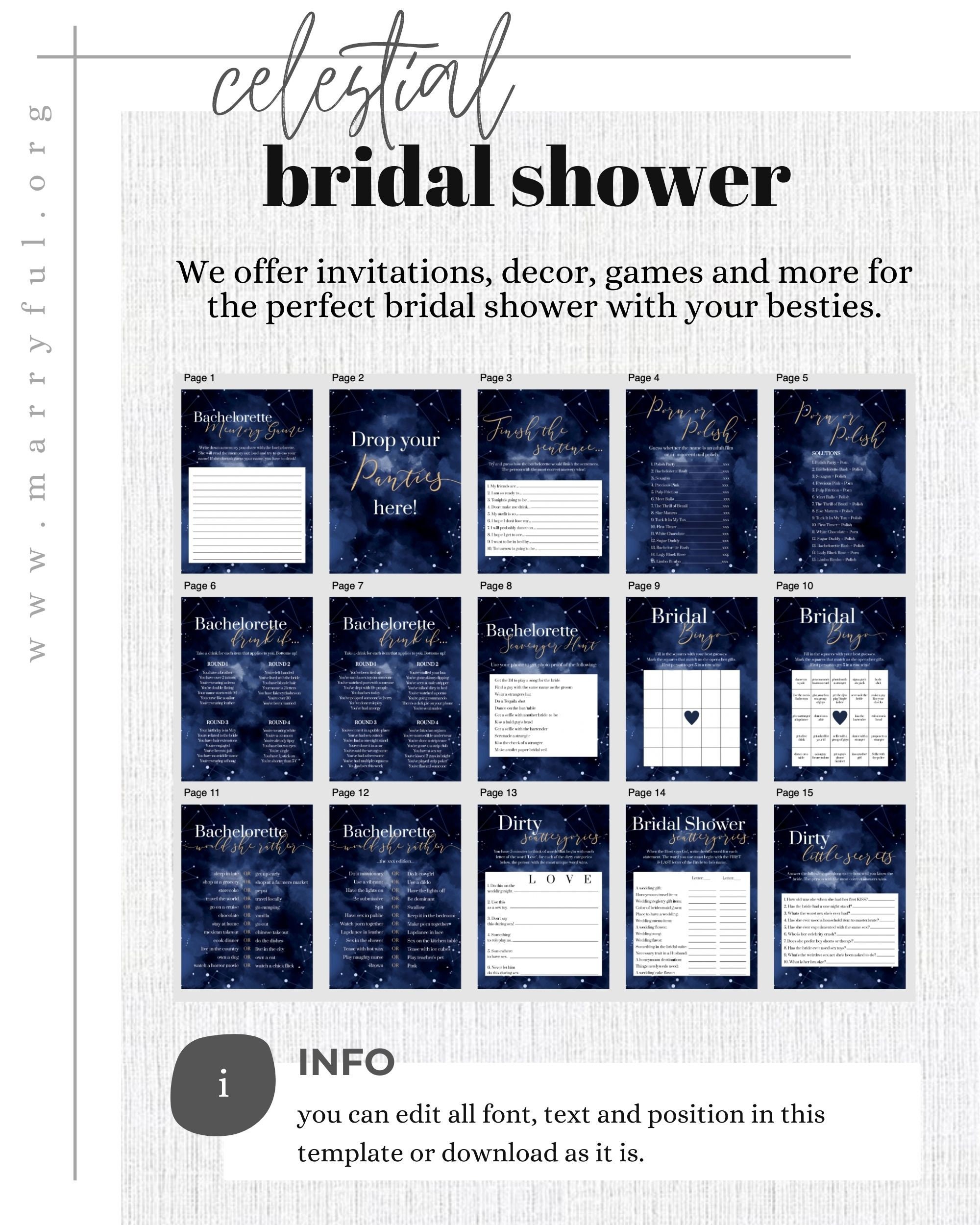 Celestial Bridal Shower Game, Bridal Bingo Printable Moon and Stars ...