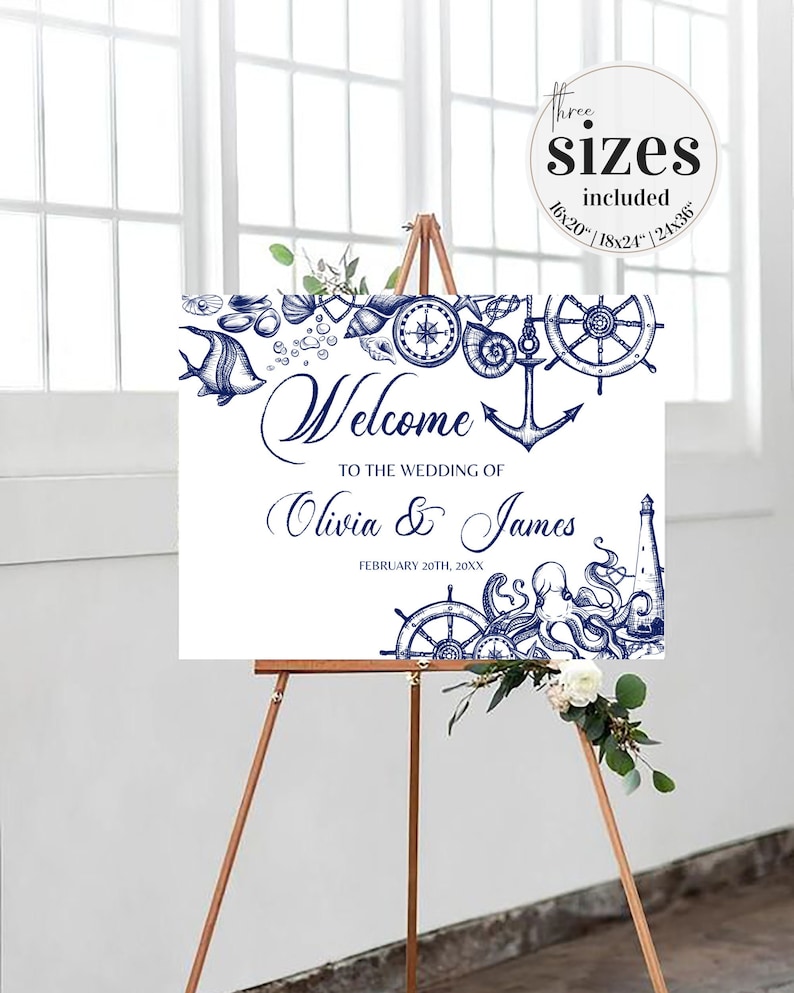 Nautical Wedding Welcome Sign for Beach Wedding Bridal Shower or Baby ...