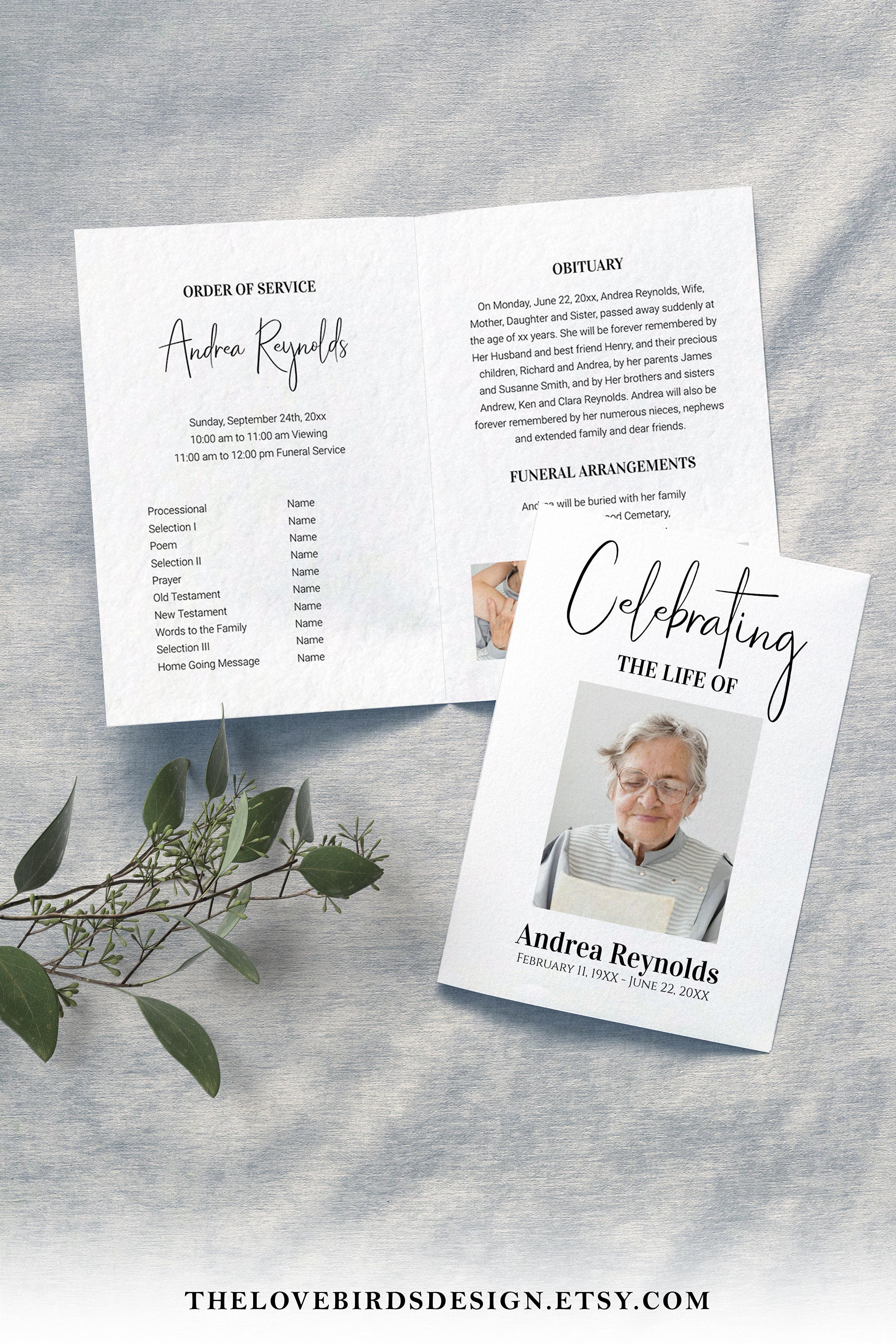 Celebration of Life Program Template Man or Woman Editable - Etsy