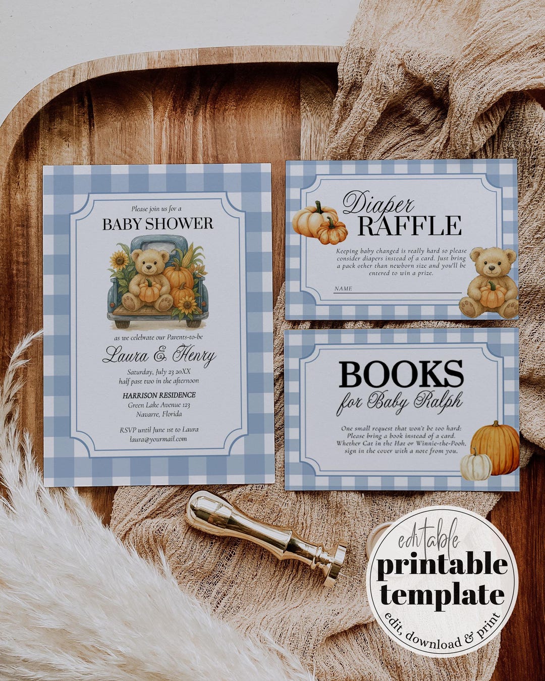 Fall Pumpkin Bear Baby Shower Invitation, Teddy Truck Boy Thanksgiving ...