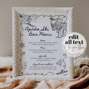 Après Ski Bar Menu Sign Template, Handwritten Winter Mountain Cocktail ...