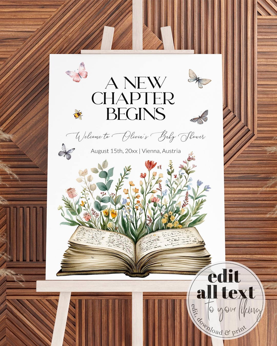 Storybook Baby Shower Welcome Sign, New Chapter Begins Once Upon a Time ...