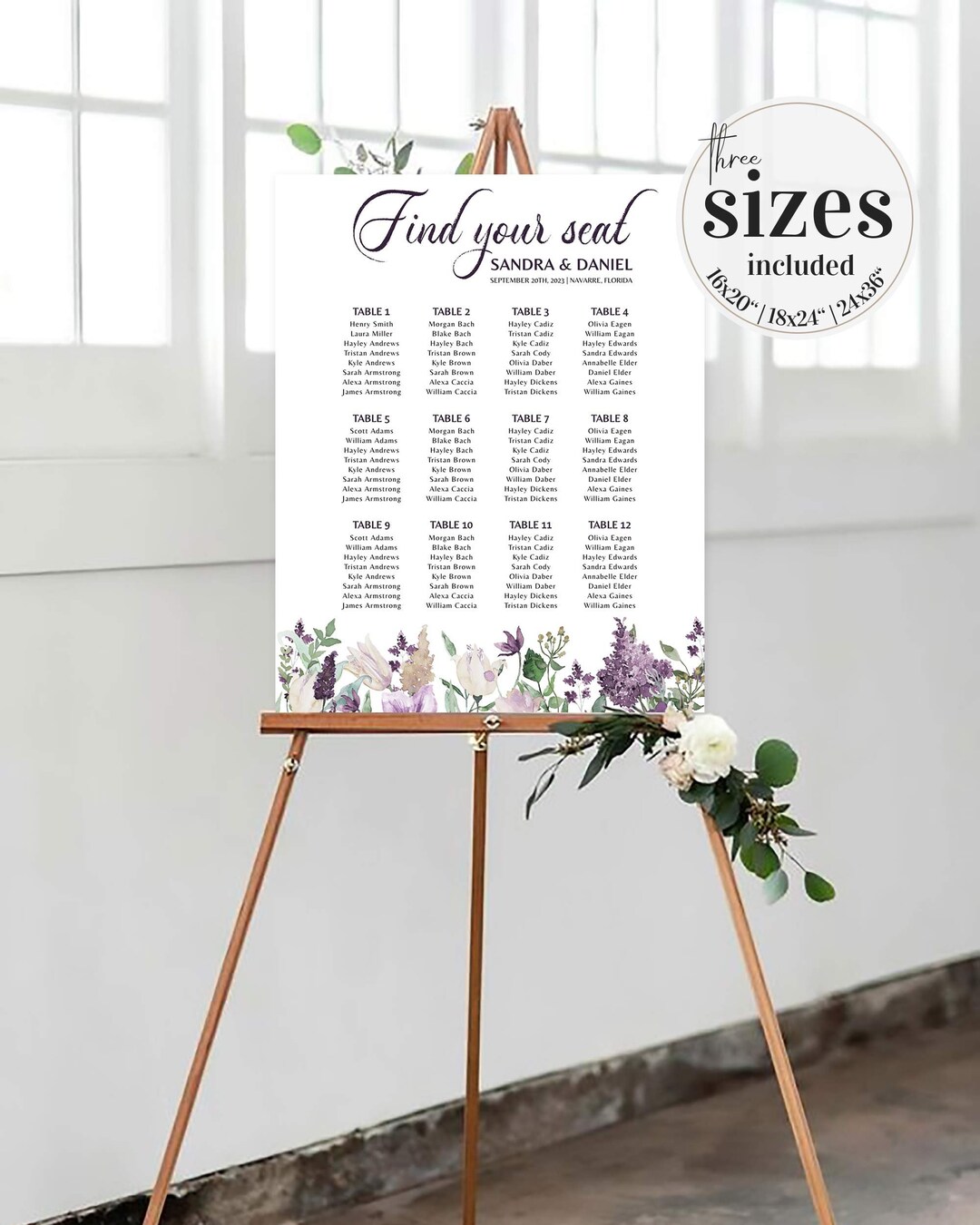 Lavender Seating Chart Template for Floral Wedding, Lilac Birthday or ...